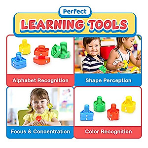 Letters Learning Matching Game | Fine Motor Skills Toy Set for Toddlers | 26 Alphabet Learning Toys with 52 pcs Nuts and Bolts Sorting & Stacking Toys, ABC learning Educational Montessori Toy for Kids