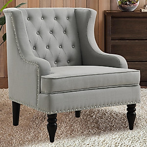 Rosevera Nadia 30” Accent Fabric Upholstered Arm Tufted Comfy for Reading in Bedroom, Living Room, Sofa Chair,Armchair for Small Space,Wood Legs, Standard, Natural Beige