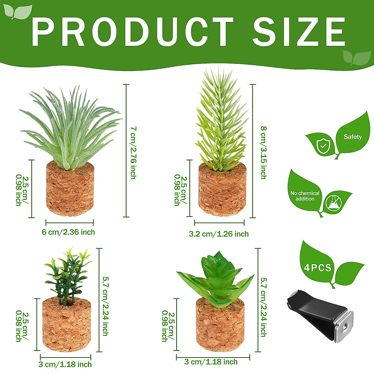 Tallew 4 PCS Plant air freshener Vent Clip Succulent Cute Decor for Women Girl Mini Plant for Interior Car Clips Diffuser Funny Accessories