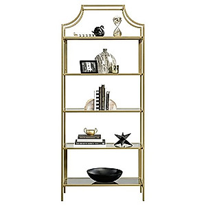 Pemberly Row Modern 5 Shelf Metal Bookcase in Satin Gold Finish