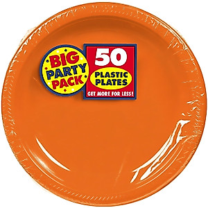 Amscan Orange Round Plastic Dessert Plates - 7" (Pack of 50) - Durable and Sturdy Tableware