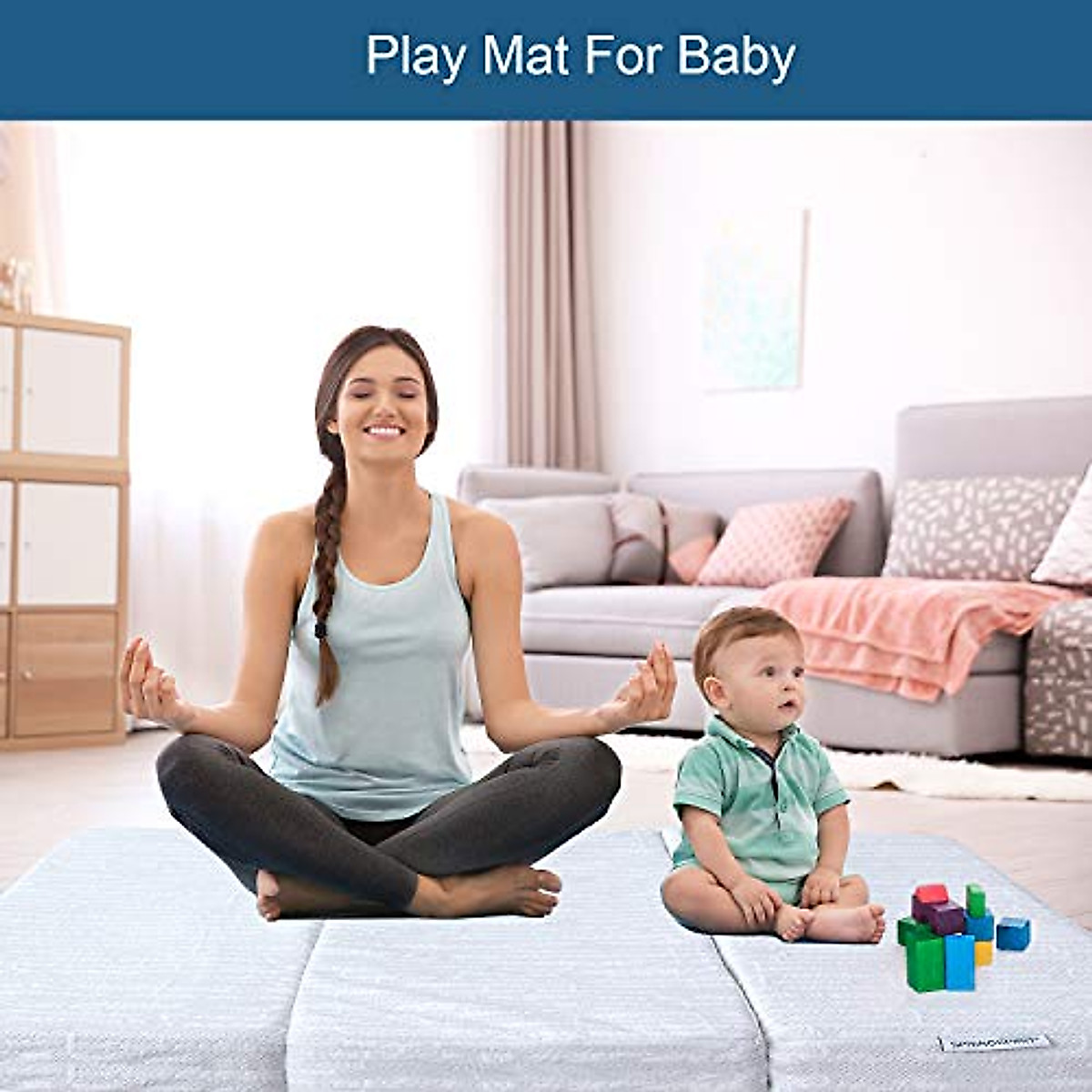 Waterproof Pack and Play Mattress Topper 38" x 26" Foldable Style, Breathable Soft Bamboo Portable Trifold Playard Mattress Topper, Baby Foam Playpen Mattresses for Boys Girls