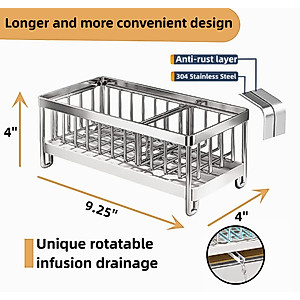 DMJWAN Kitchen Sink Caddy Sponge Holder Sink Caddy Organizer, 304 Stainless Steel Holder for Sink,Countertop with Removable Drain Tray with Diversion Drainage