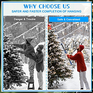 Niuyhe Pole for Hanging Christmas Lights, 3.8-12 FT Long Extension Pole with Utility Hook, Ladderless Telescopic Poles Christmas Outdoor String Light Installation Tool, Extend a Reach Rod Kit