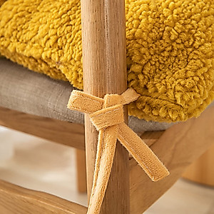 JAIJY Kitchen Chair Cushion with Ties Soft Wool Touch Seat Cushions Solid Thick Seat Pad Mat Pads Decor for Chair Office Bedroom Living Room Car (Yellow,20"x20")