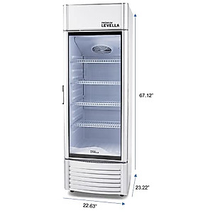 PremiumLevella PRF90DX Single Glass Door Merchandiser Refrigerator -Beverage Display Cooler-9.0 cu ft-Silver