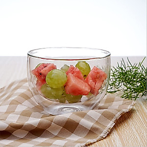 GracesDawn high temperature resistant double layer glass bowl borosilicate heat-resistant glass tableware transparent fruit salad bowl (800ml（27OZ）)