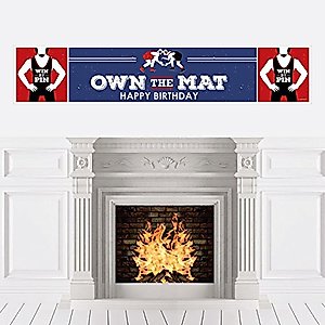 Big Dot of Happiness Own the Mat - Wrestling - Happy Birthday Decorations Party Banner