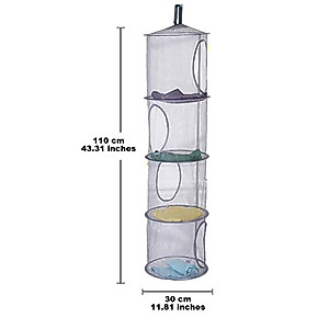 Denpetec Hanging Mesh Storage Organizer Net, 4 Compartments Foldable Toy Space Saving Bag for Kid Room Toys, Gloves, Hats, Socks Storage(Grey)
