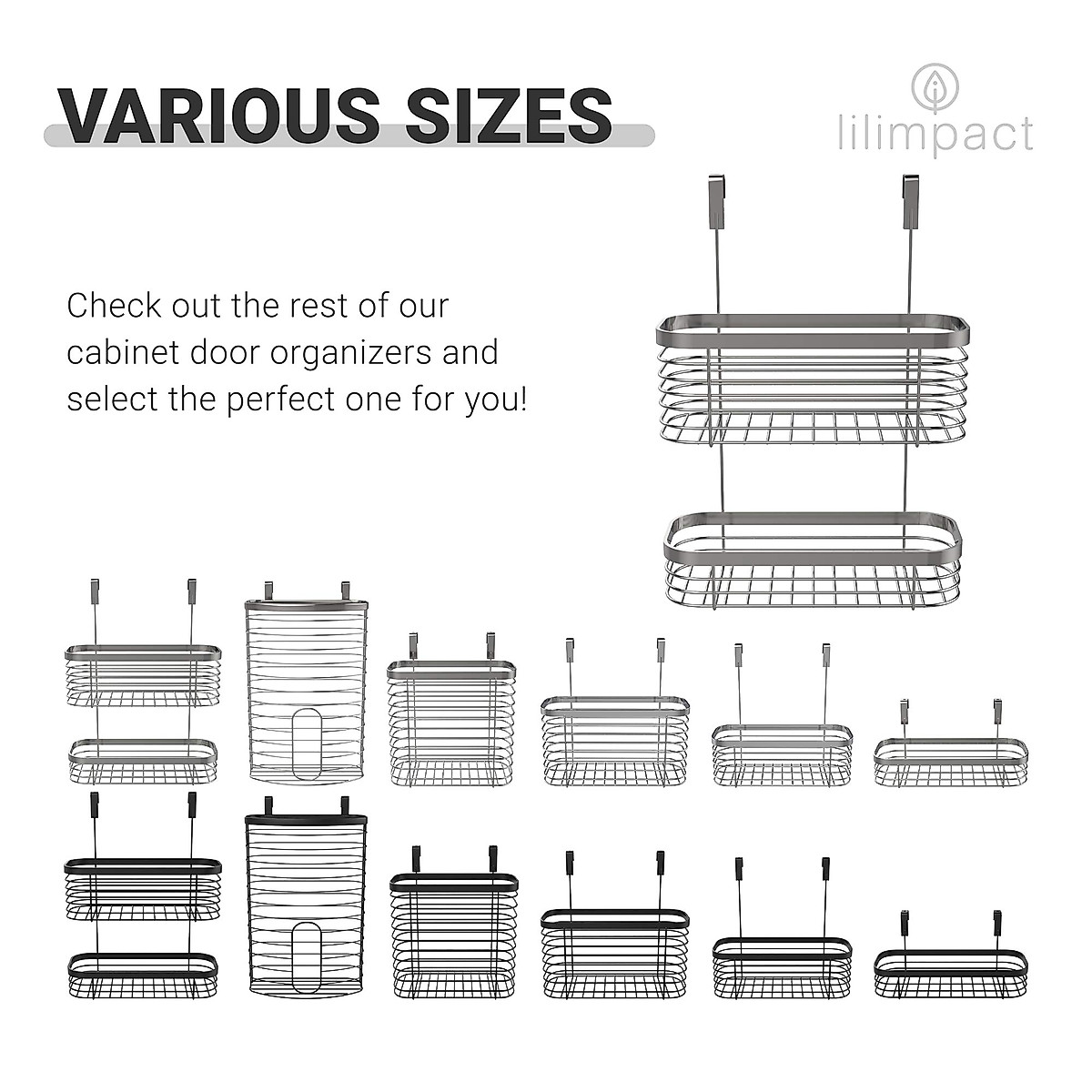 BZ Products Lilimpact Metal Over the Cabinet Kitchen Storage Organizer Basket for Kitchen Pantry- Large, Black (Chrome)