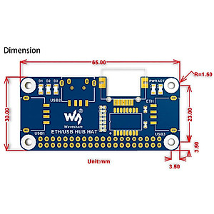 Ethernet/USB HUB HAT Expansion Board for Raspberry Pi 4B/3B+/3B/2B/Zero/Pi Zero W/Pi Zero 2W,with RJ45 10/100M Ethernet Port (Based on RTL8152B Chip) and Three USB Ports,Compatible with USB2.0/1.1