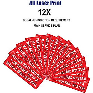 Solar Label Pack-12X-THIS Electric System is Also Served by A PHOTOVOLTAIC System-4’’ X 1½’’