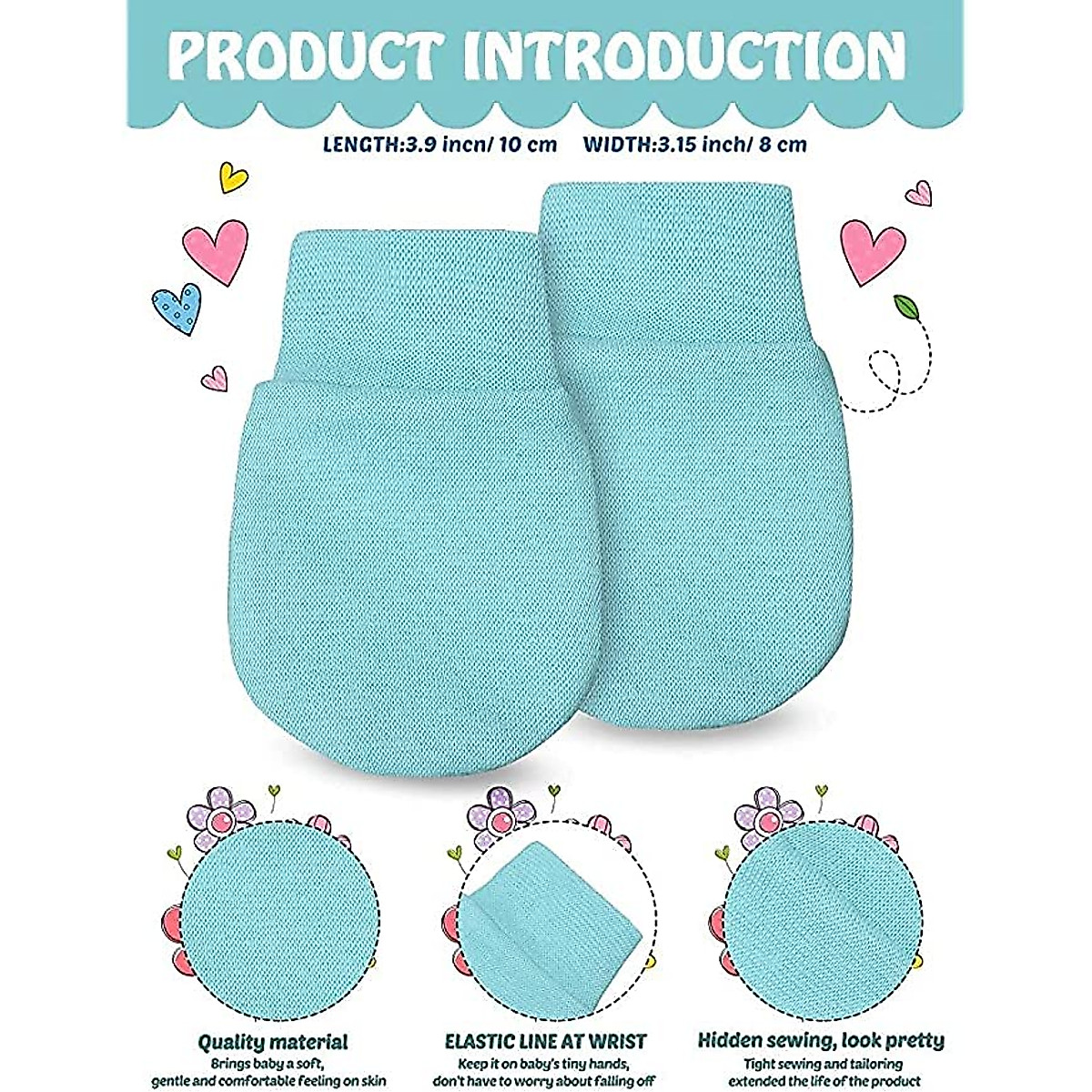 Baby Mittens 0-6 Months, Baby Mittens, Newborn Mittens No Scratch Mittens Newborn, Baby Gloves 0-6 Months, Newborn Gloves, Guantes Para Bebes De 0-3 Meses, Eczema Gloves 6 Pairs (Set A)