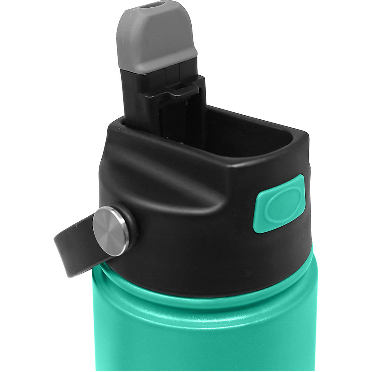 Hydraflow Hybrid Kids Water Bottle with Flip Straw Lid and Boot - Triple Wall Vacuum Insulated Water Bottle (14oz, Caribbean Green) Stainless Steel Metal Thermos, Reusable Leak Proof BPA-FREE