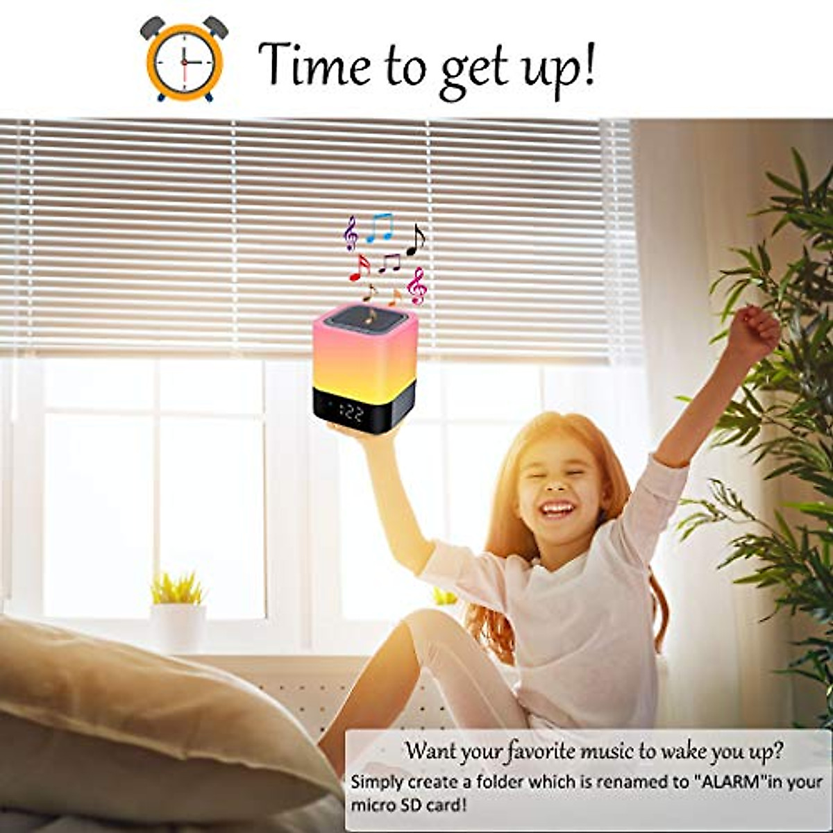 Alarm Clock Bluetooth Speaker Night Light Bluetooth Speaker,Touch Sensor Bedside Lamp,Dimmable Warm Light & Color Changing RGB LED Table Lamp MP3 Music Player for Kids,Bedroom,Camping (Newest Version)