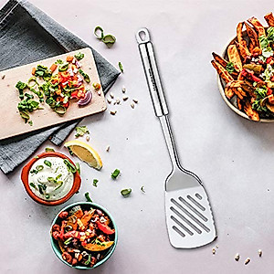 Maphyton Stainless Steel Slotted Turner Spatulas 14.9 In Metal Spatulas Turner For Kitchen Cooking Nonstick Durable Cookware Stainless Grip Meat/Egg/Beef/BBQ Turner Outdoor Grilling