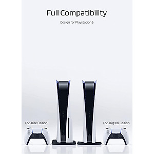 Storage Stand for PS5 Console/Digital Edition, Game Organizer with Cooling Fan, Controller Charger Station, 15 Game Case Holder, 3 USB Ports and 1 Media Remote Storage - Black