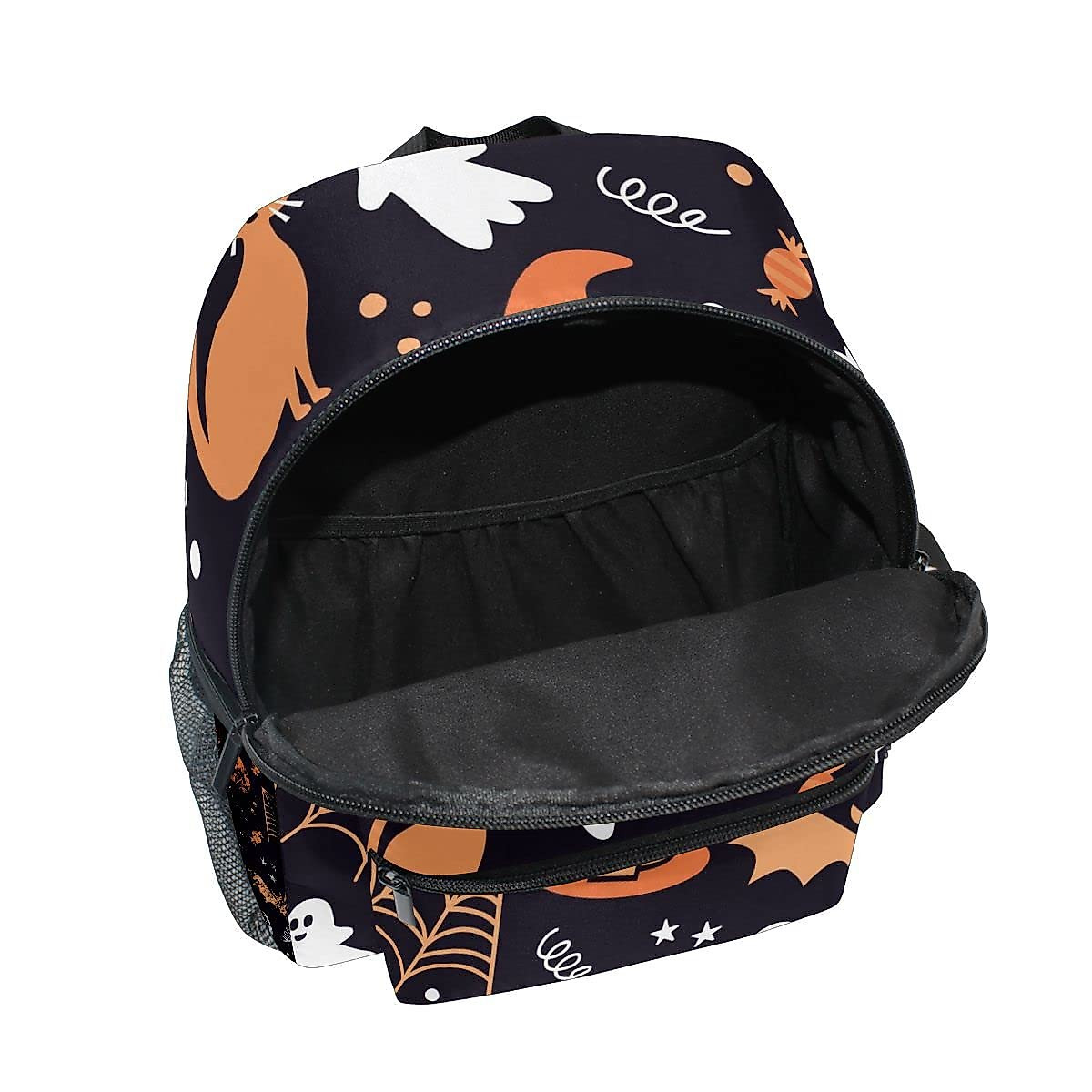 Glaphy Custom Kid's Name Backpack, Halloween Orange Black Cats Pumpkin Bats Ghosts Toddler Backpack for Daycare Travel, Personalized Name Preschool Bookbags for Boys Girls