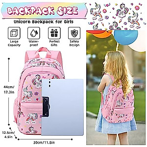 Unineovo Unicorn Girls School Backpack Set 3 in 1, Girls Pink Unicorn Bookbag, Backpack, Lunch Box, and Pencil Case for Elementary School