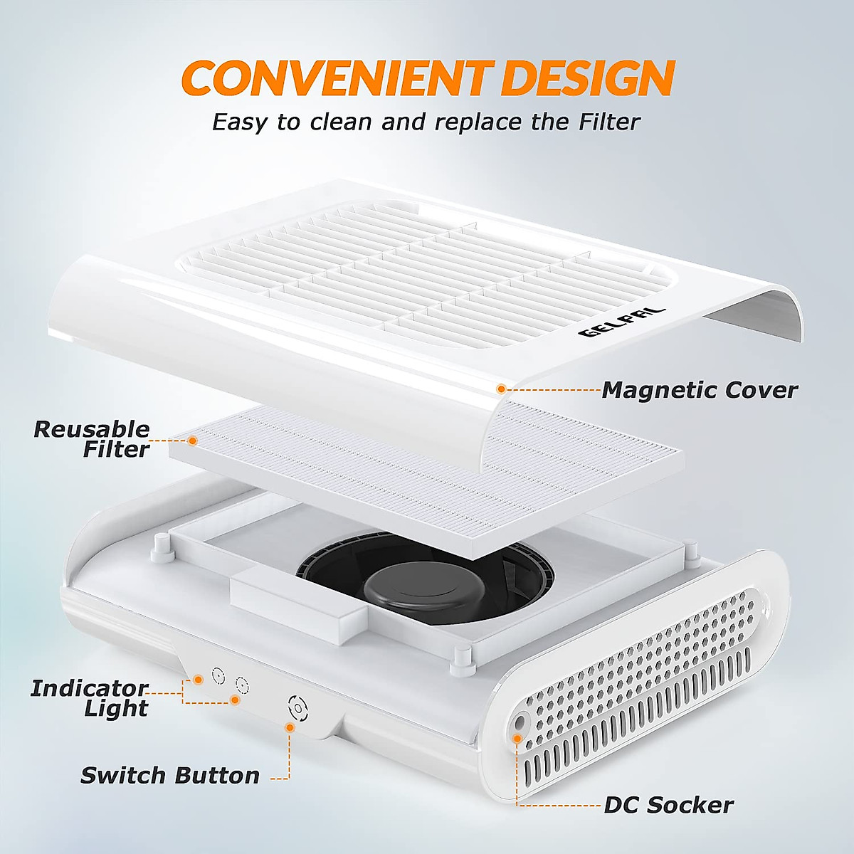 Gelpal Professional Nail Dust Collector, Adjustable Nail Dust Collector for Acrylic Nails , Electric Nail Vacuum Fan, Low Noise, Dust Collector for Nail Polishing &Salon.White.