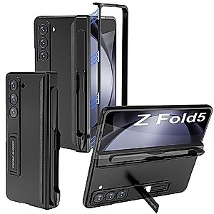 GOHHME for Samsung Galaxy Z Fold 5 Case with Magnetic Hinge Protection S Pen Holder Built-in Screen Protector Adjustable Stand, Camera Protection & Luxury Shockproof Thin Hard PC Cover (Black)