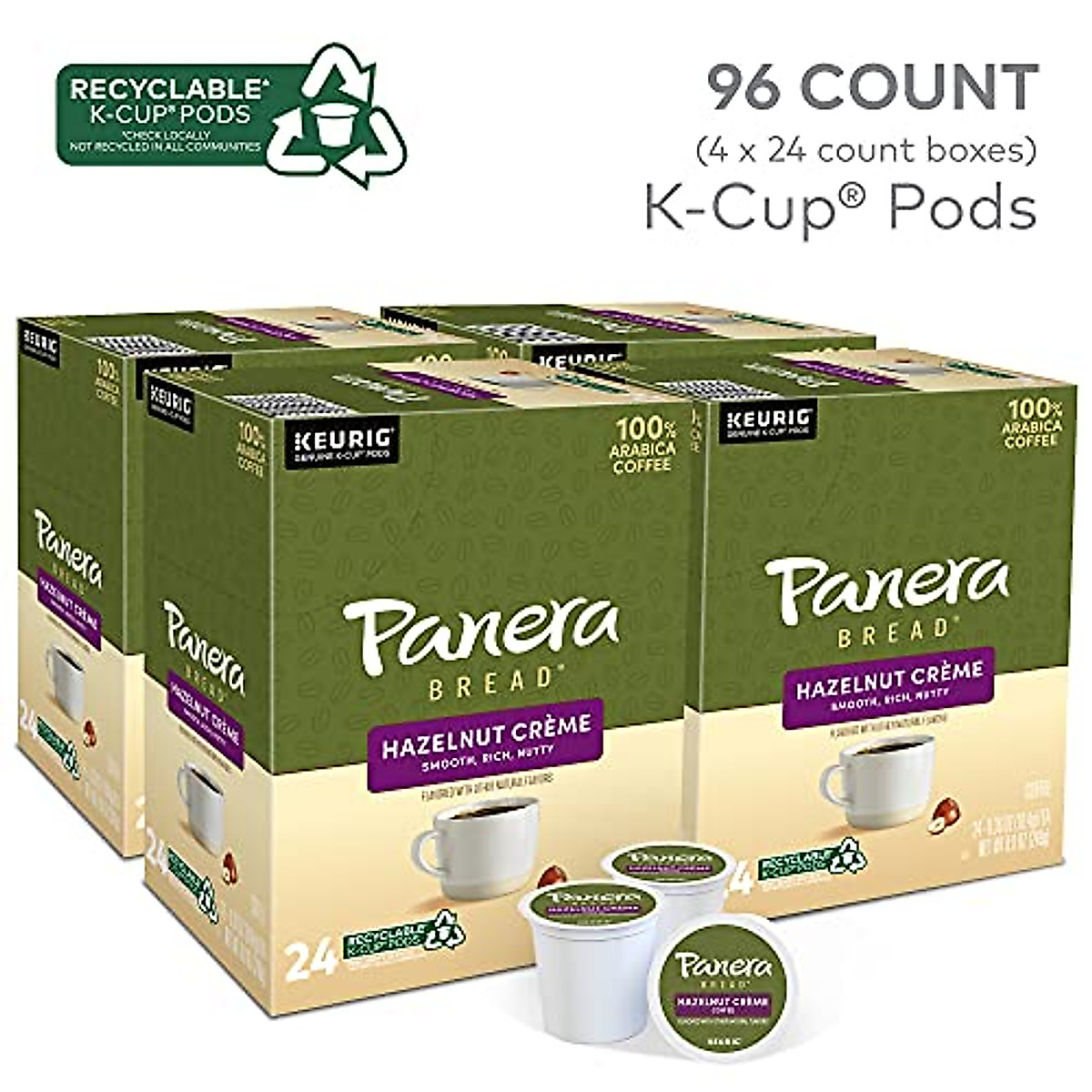 Panera Bread Hazelnut Creme Coffee, Keurig Single Serve K-Cup Pods, Flavored, 24 Count (Pack of 4)