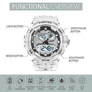 PINIDOUS Womens Watch for Women Teenagers Watch Digital Sports Watch,7 Color LED Light Large Analog Digital Display Waterproof Watch with Alarm Stopwatch Hourly Chime Multi-Function Wrist Watches
