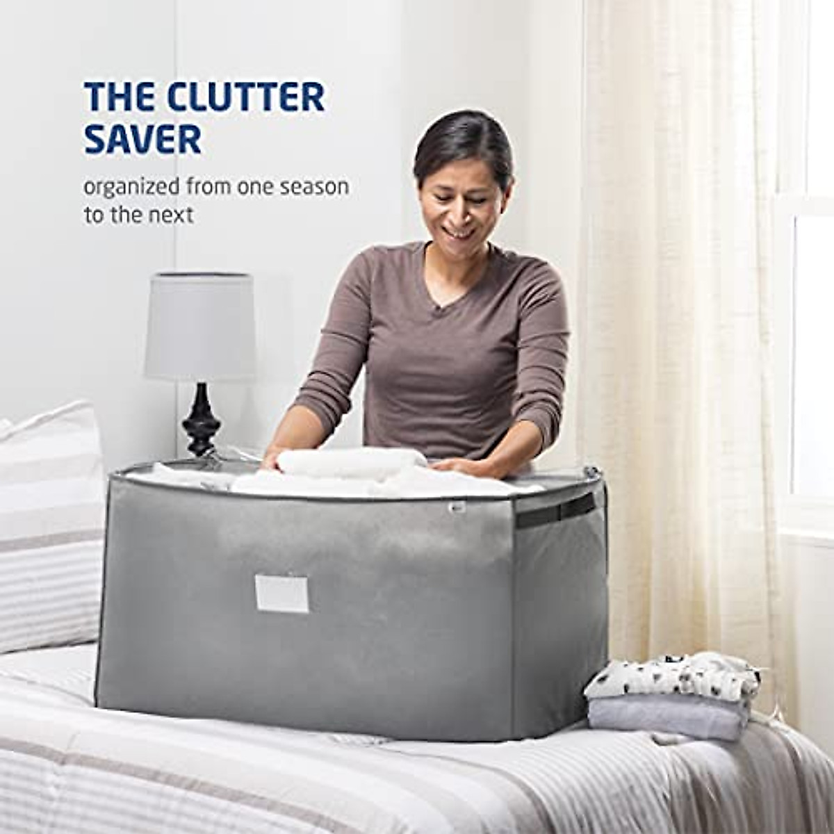 ZOBER Jumbo Storage Bag Organizer (2 Pack) Large Capacity Storage Box with Reinforced Strap Handles, PP Non-Woven Material, Clear Window, Store Blankets, Comforters, Linen, Bedding, Seasonal Clothing