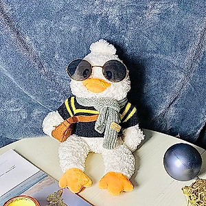 Awcvire Duck Stuffed Animal Toy Set with Cute Outfits and Accessories, Kawaii DIY Muscle Duck Plushies with Bags and Glasses for Kids