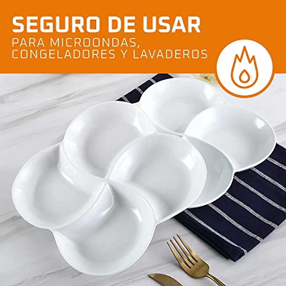 Bruntmor 8.5 inch Ceramic 4-Section Stackable Serving Tray in White, Set of 2 Appetizer, Snack, Dessert Platters | Reusable, Perfect for Dinner Party, BPA-Free, Oven and Dishwasher Safe