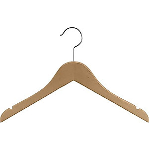 Wooden Junior Top Hanger, Natural Finish with Chrome Hardware, Box of 25 by The Great American Hanger Company
