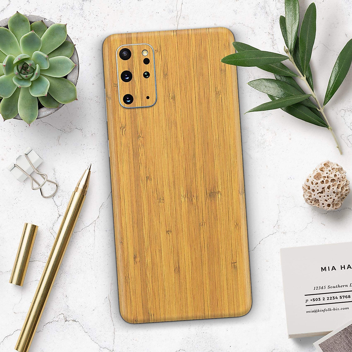 DesignSkinz Real Light Bamboo Wood Protective Vinyl Decal Wrap Skin Cover Compatible with The Samsung Galaxy S20 (Screen Trim & Back Glass Skin)