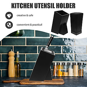 Luxshiny Wood Knife Block Without Knives Universal Kitchen Counter Knife Holder Knife Cutter Blocks Storage Organizer for Home Kitchen Restaurant Black