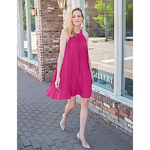 PRETTYGARDEN Summer Mini Halter Dresses for Women 2025 Sleeveless Pleated Short A Line Flowy Beach Wedding Guest Dress (Rose Red,Medium)