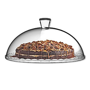 Glass Cake Stand with Dome - Footed Glass Service Plate, Large Size (12 inch), Footed Cake Plate Wıth Dome, Multifunctional Serving Platter, Durable Glass