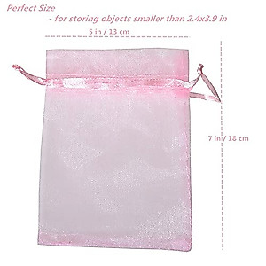 SQULIGT 100 Pcs Pink Organza Bags, 5 x 7 inches Christmas Wedding Favors Gift Drawstring Bags Jewelry Pouches Candy Mesh Pouches
