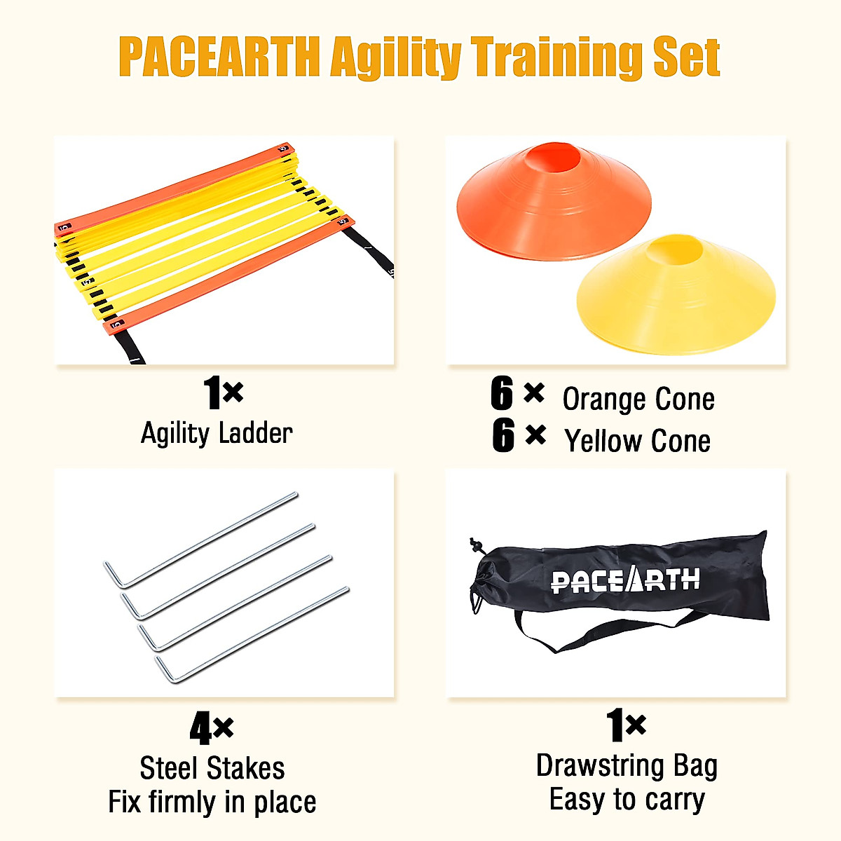 PACEARTH Agility Ladder - 12 Rung 20ft Agility Speed and Balance Training Ladder for Soccer Basketball Boxing Softball Footwork Sports Agility Training with Scale and Carry Bag