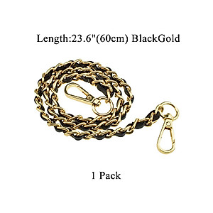 HAHIYO Mini Purse Chain Strap Slim Wide 8mm for LV Length 23.6 inches Extra Thick 4.5mm Black Leather Gold Hardware for Shoulder Cross Body Sling Handbag Wallet Comfortable Flat Metal Strap 1 Pack
