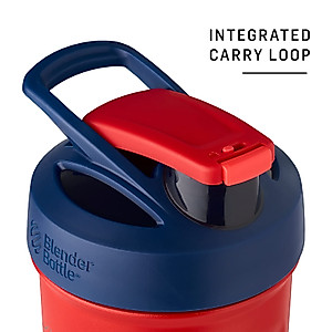 BlenderBottle Marvel Strada Shaker Cup Insulated Stainless Steel Water Bottle with Wire Whisk, 24-Ounce, Captain America Shield