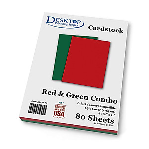 Red and Green Christmas Cardstock - 80 Sheets - 65lb Cover Paper, 8.5" x 11", Printer Compatible Stock - for Crafts, Gift Tags, Invitations & Card Making