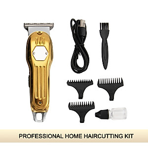Rejoeven Hair Clipper, Rechargeable T-Blade Trimmer Kit Cordless Metal Hair Cutting Set Barber Clipper for Men, Women Kids with 3 Guide Comb, Professional Clippers Set for Barber and Home Use (Golden)