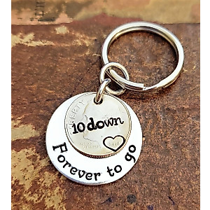 10 Down and Forever To Go 10th Year Anniversary Gift Key Chain with a 2014 Dime and Silver Aluminum Charm