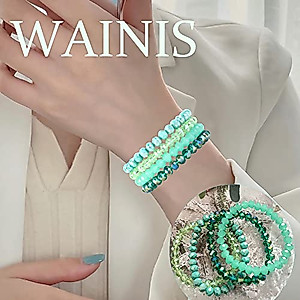 WAINIS 24PCS Bohemian Multi-Layer Crystal Beaded Stacking Bracelet For Women Versatile Stretch Strand Statement Wrap Stackable Shiny Crystal Bead Bracelets Pack
