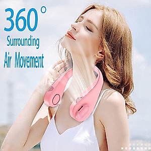 Neck Fan - Portable Bladeless Fan Rechargeable, 360° Hands Free Around the Neck, 3000mAh Personal Fan with 3 Speeds Cooling Fan, Low Noise for Travel Sports Sleeping Cooking Fishing (Pink)