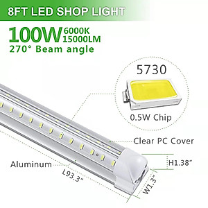 Skymoatled 8Pack 8FT LED Shop Light Garage Light,100W 6000K White Light 15000LM Super Bright,Hanging/Surface Mount,Linkable T8 LED Tube Lights for Garage,Warehouse, Workshop,Plug and Play