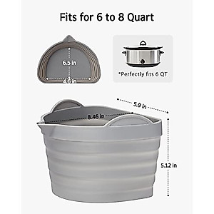 Syntus Slow Cooker Liners Divider, Large Size Crock Pot Liners Divider Insert Reusable Silicone Cooking Liner Dishwasher Safe, Fit 6QT to 8QT for Slow Cooker Crockpot, Grey
