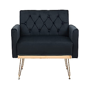 Olela Accent Chair Set of 2,Velvet Armchair Single Sofa Modern Tufted Upholstered Side Reading Chairs with Arm and Gold Metal Leg for Living Room Bedroom Club Nursery Office Decorate(2, Black)