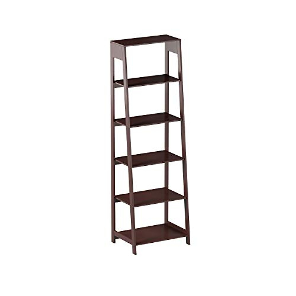 Lavish Home 5-Tier Ladder Bookcase - Freestanding Tiered Wood Bookshelf with Leaning Look - Decorative Shelves for Home and Office Storage (Brown)