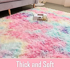 A Nice Night Shaggy Fluffy Faux Fur Area Rug,Tie Dye Style,Soft, Luxurious Shag Carpet Rugs for Nursery Rug, Bedroom, Living Room, Luxury Bed Side Plush Carpets, Rectangle (Light-Pink, 4' x 6')