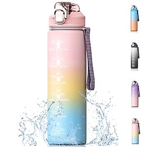Bugucat Water Bottle 32OZ, Tritan Drinks Bottle with Straw and Time Markings, Jug Leak Proof,Sport Water Storage Container for Teenager Adult, Water Bottle for Gym School Cycling Fitness Outdoor